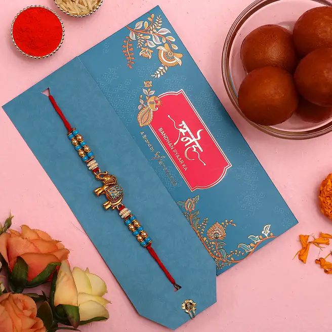 Meenakari Elephant Shaped Rakhi And Gulab Jamun australia | Gift ...