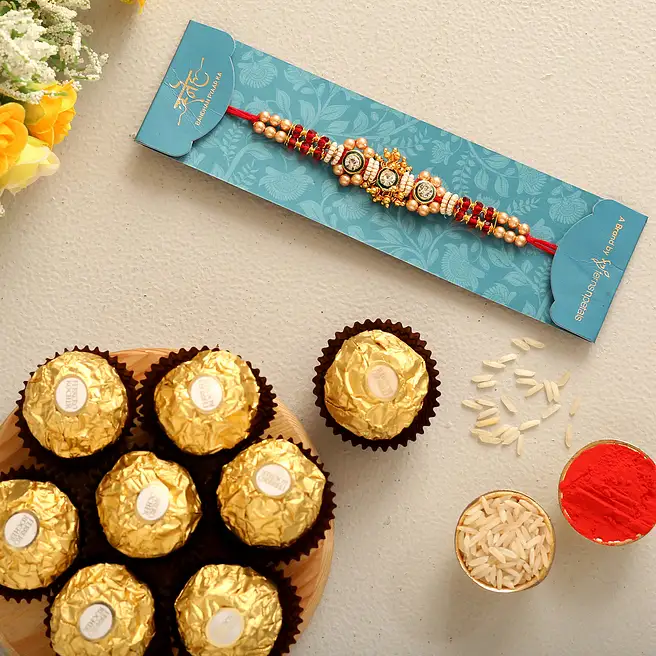 American Diamond Ethnic Rakhi And 3 Pcs Ferrero Rocher australia | Gift ...