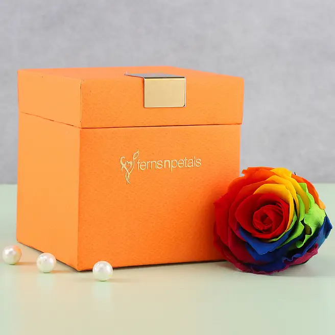 Mystic Forever Rainbow Rose in Orange Box bangladesh | Gift Mystic ...