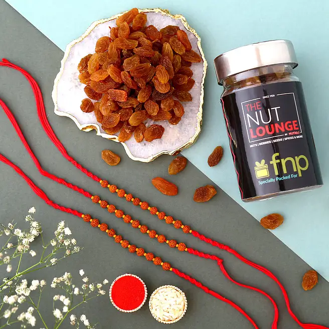 Sneh 11 Rudraksha Rakhi Set & Nutraj Raisins kuwait | Gift Sneh 11 ...
