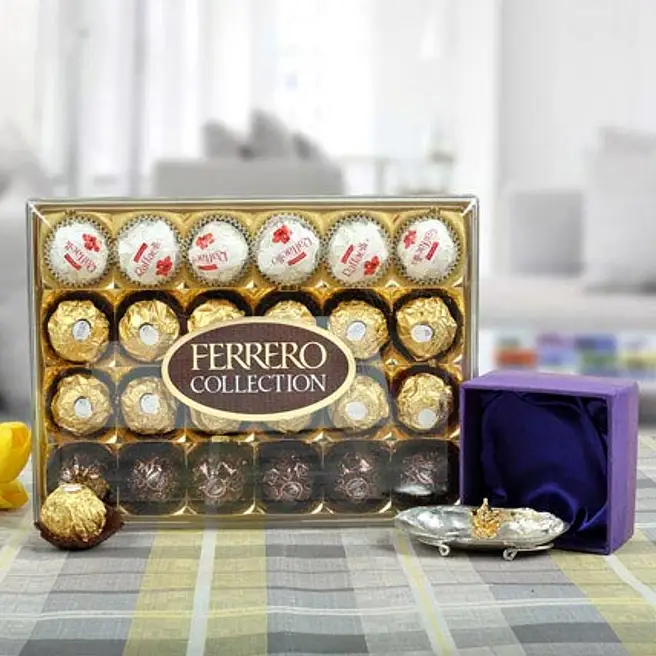 Buy/Send Ferrero Rocher N Golden Ganesha on Silver Tray Online- FNP
