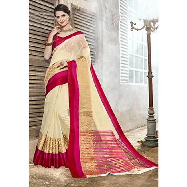 Buy/Send Off White Art Silk Woven Festival Wear Saree Online- FNP