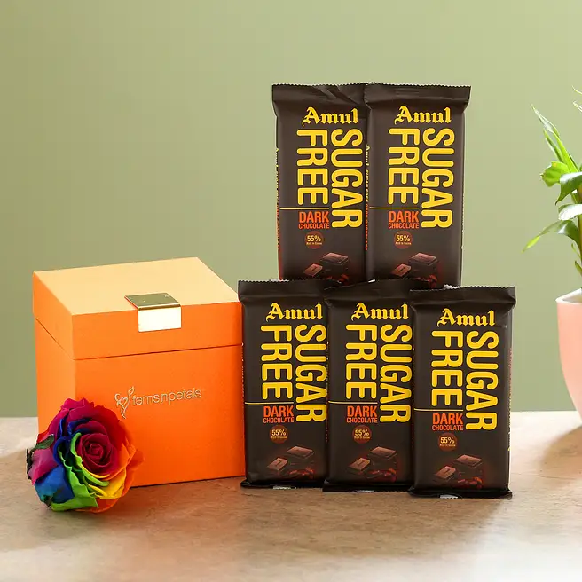 Buy/Send Forever Rainbow Rose & Sugar Free Amul Chocolates Online- FNP