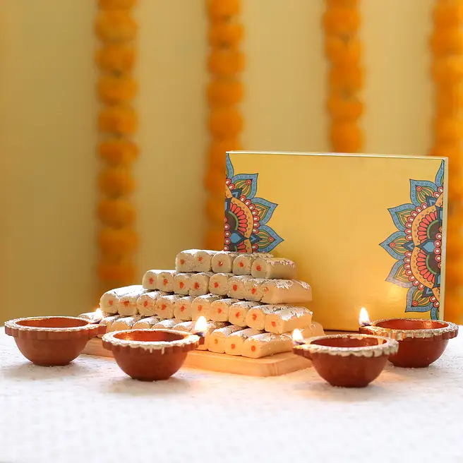 Buy/Send Decorative Diyas & Kaju Roll Online- FNP