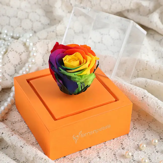 Buy/Send Rainbow Forever Rose In Orange Box Online- FNP