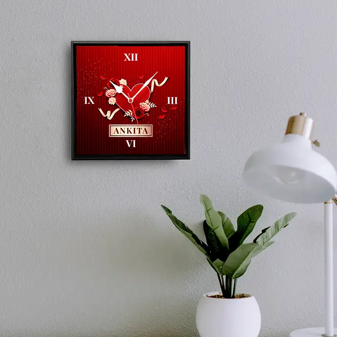 Buy/Send Personalised Red Heart Wall Clock Online- FNP