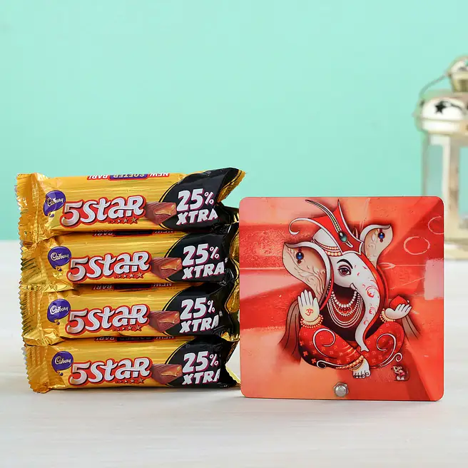 Buy/Send Bright Ganesha Table Top & 4 Cadbury 5 Star Chocolates Online- FNP