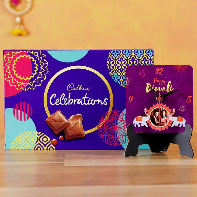 Buy/Send Personalised Diwali Table Clock Cadbury Celebrations Online- FNP