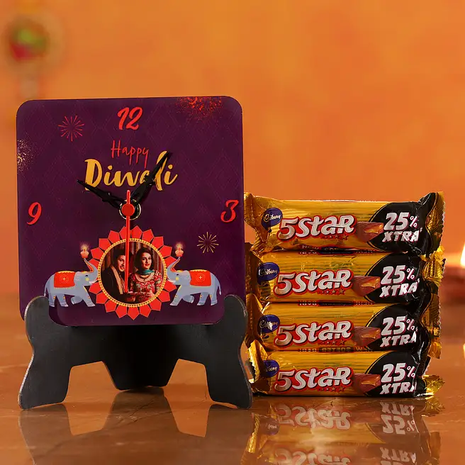 Buy/Send Personalised Diwali Table Clock Cadbury 5 Star Online- FNP