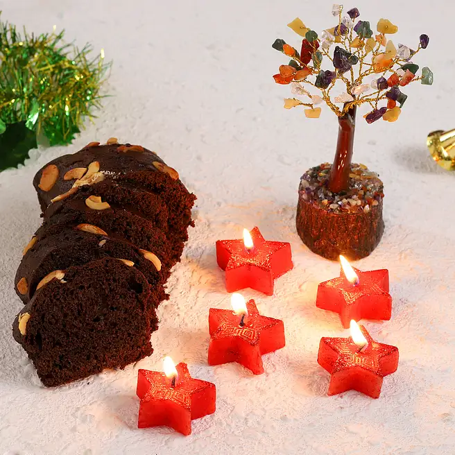 Buy/Send Xmas Star Candle With Colourful Wishing Tree & Plum Cake ...