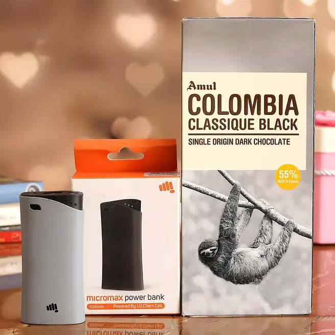 Buy/Send Micro Max Gray Power Bank & Amul Chocolate Online- FNP
