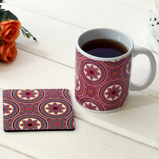 Buy/Send Traditional Print White Ceramic Mug With Coaster Online- FNP