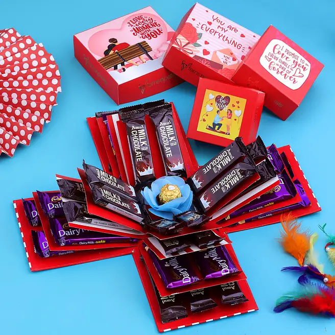 Buy/Send Red & White 4 Layer Chocomania Explosion Box Online- FNP
