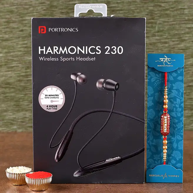 Buy/Send Ethnic Capsule Rakhi & Portronics Neckband Hamper Online- FNP