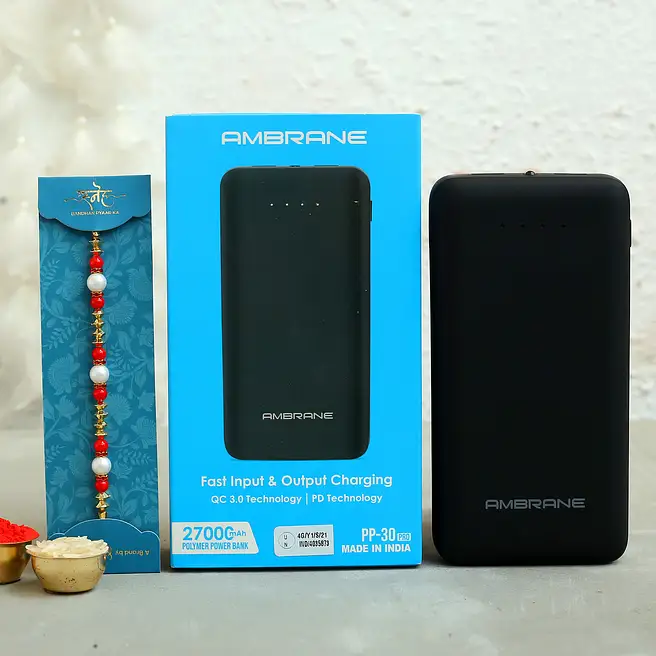 Buy/Send Pretty Pearl Rakhi & Ambrane Powerbank Hamper Online- FNP
