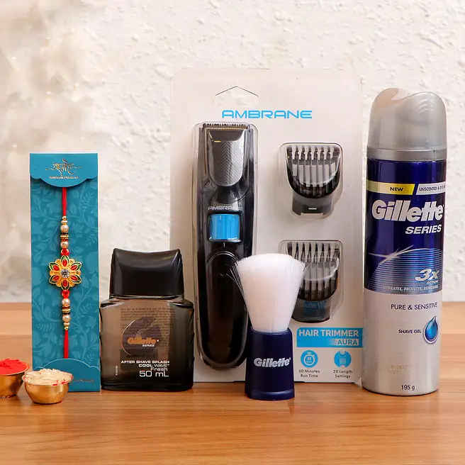 Buy/Send Meenakari Rakhi and Shaving Kit With Ambrane Trimmer Online- FNP