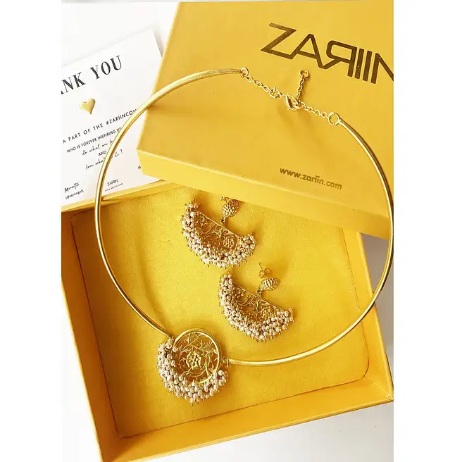 Buy/Send Zariin 22Kt Gold Plated Floral Chase Earrings And Necklace Set ...