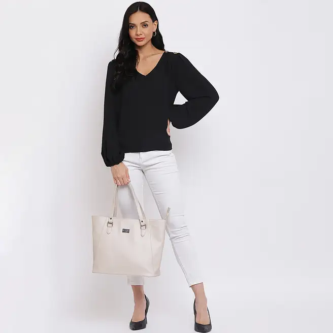 Buy/Send Casual Look Cream Laptop Tote Bags Online- FNP
