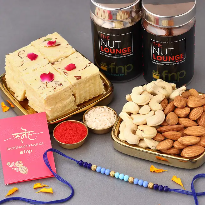 Buy/Send Ethnic Beads Rakhi & Mithai With Nuts Online- FNP
