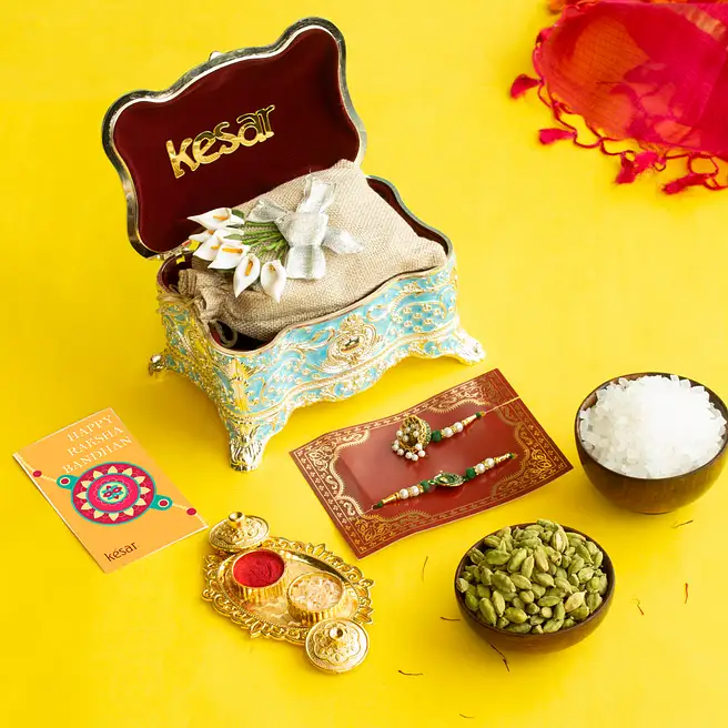 Buy/Send Pearl Bhaiya Bhabhi Rakhi Set & Silver Tijori Hamper Online- FNP