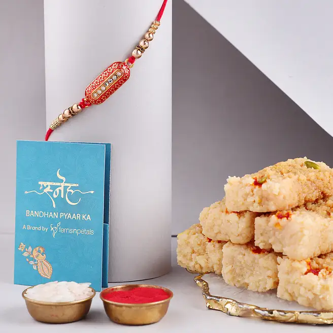 Buy/Send Meenakari Capsule Rakhi & Milk Cakes Online- FNP