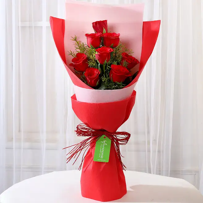 Buy/Send Regal Red Roses Ensemble of 8 Online- FNP