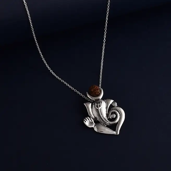 Buy/Send 925 Silver Oxidised Ganesha Chain Pendant Online- FNP