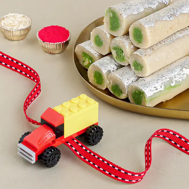 Buy/Send Lego Link Truck Rakhi For Kids & kaju roll Online- FNP