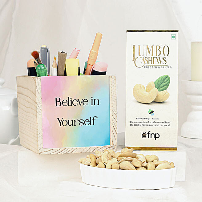 Buy/Send Motivational Table Organiser & Premium Cashews Combo Online- FNP