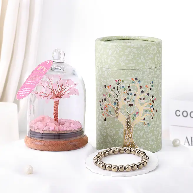 Buy/Send Rose Quartz Wish Tree & Pyrite Healing Stone Bracelet Set ...