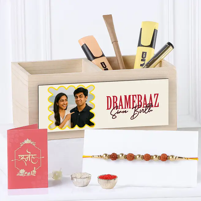Buy/Send Twin Slot Table Organiser with Rudrakash Rakhi Online- FNP