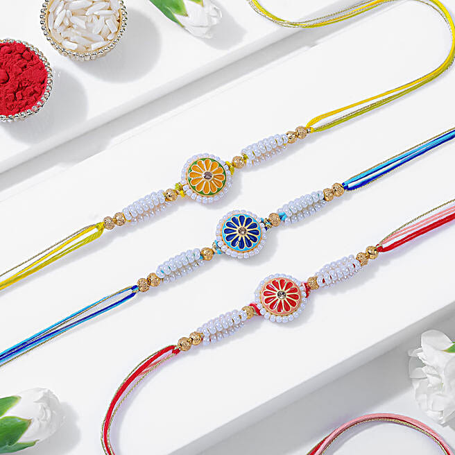 Buy/Send Floral Heritage Round Rakhi Set of 3 Online- FNP