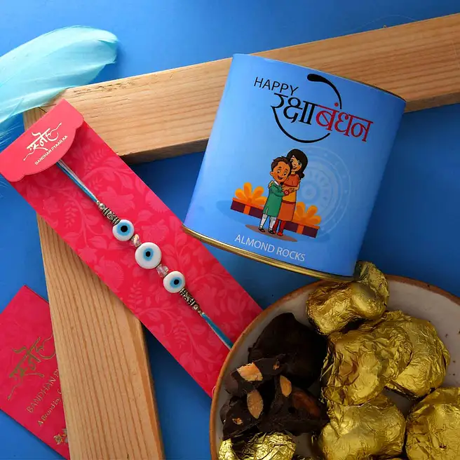 Evil Eye Rakhi And Chocolate Almond Rocks mauritius | Gift Evil Eye ...
