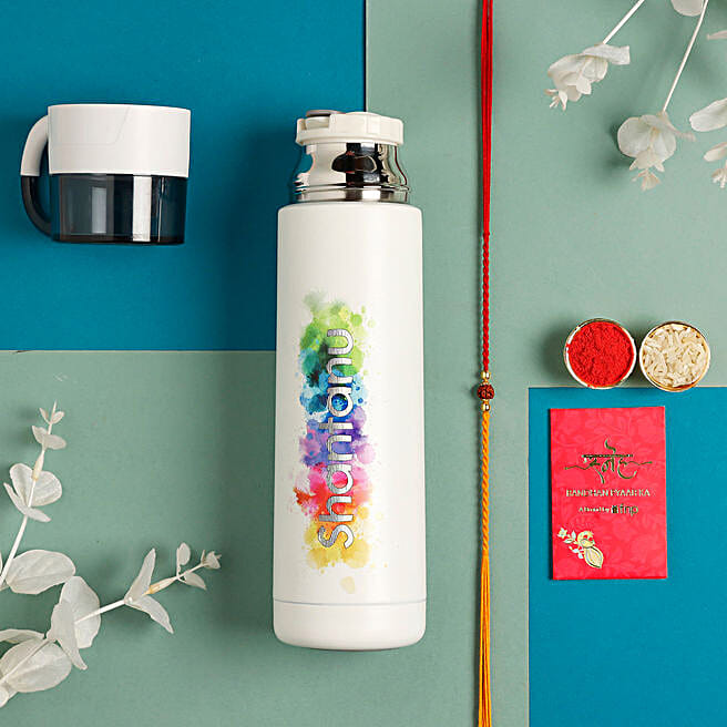 Sneh Rudraksha Rakhi and Personalised Thermosteel Flask mauritius ...