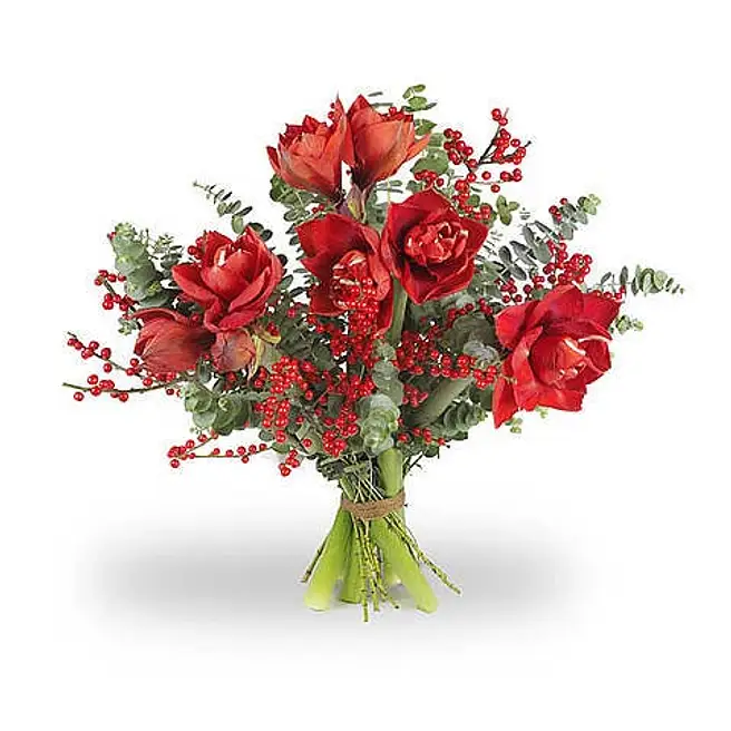 Gorgeous Bouquet Of Red Amaryllis N Green Fillers netherlands | Gift ...