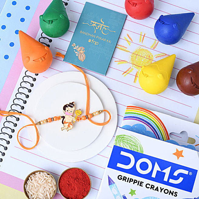 Sneh Bal Hanuman Rakhi with Grippie Crayons Box saudi-arabia | Gift ...