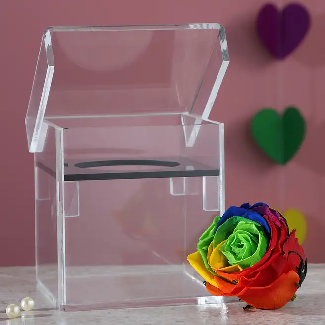 Acrylic Box With Multicolour Forever Rose singapore | Gift Acrylic Box ...