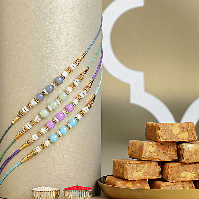 Zen Beadwork Rakhi Set with Channa Barfi Combo uae | Gift Zen Beadwork Rakhi Set with Channa ...