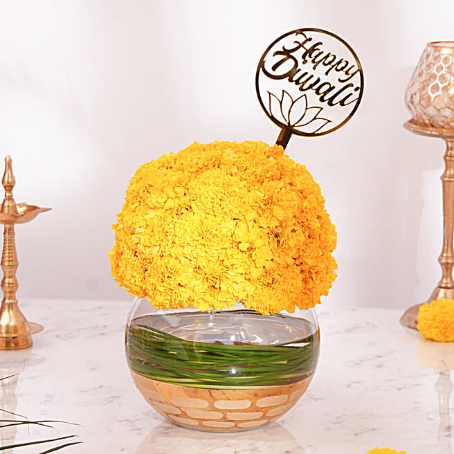 Diwali Cheer Marigold Vase uae | Gift Diwali Cheer Marigold Vase- FNP
