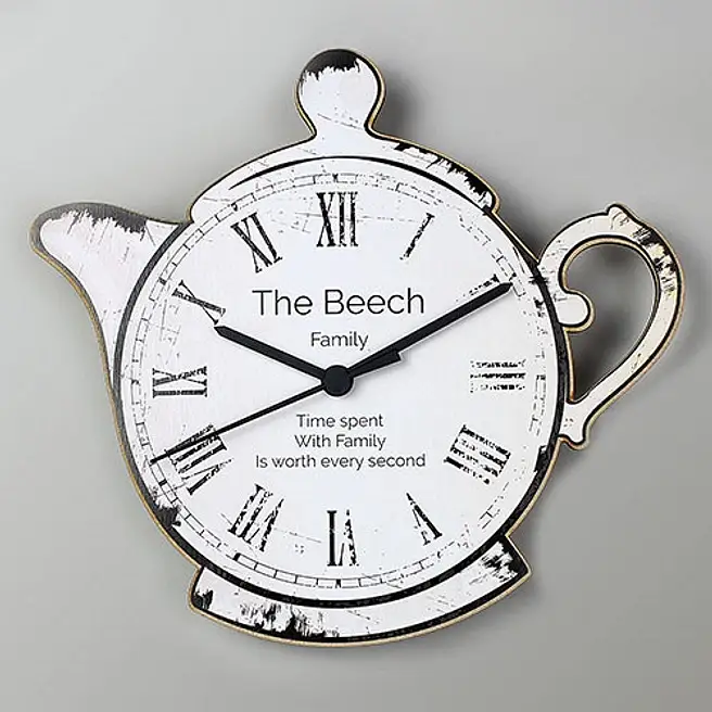 Personalised Teapot Shape Wooden Clock uk | Gift Personalised Teapot ...
