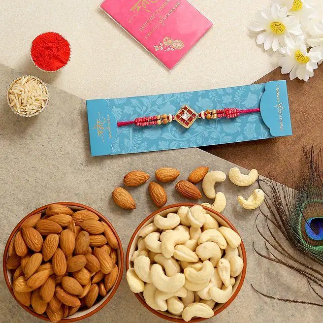 Square Stone Rakhi With Almonds And Cashew Exp usa | Gift Square Stone ...